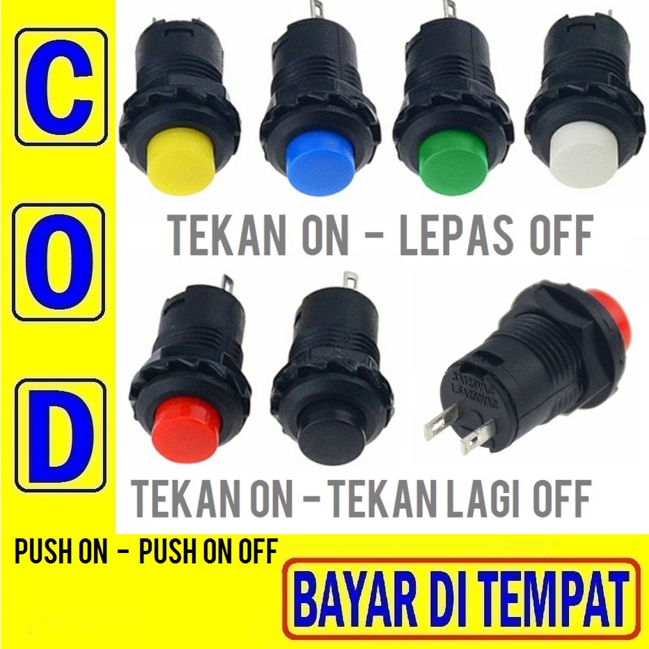 Jual RAK 1C Saklar Warna Switch Push On Off Bulat 12v 24 Volt 2 Pin ...