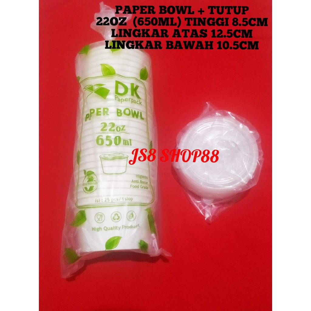 Jual (PER SLOP) PAPER BOWL + TUTUP 22OZ 650ML ISI 25 SET DK TINGGI 9cm ...