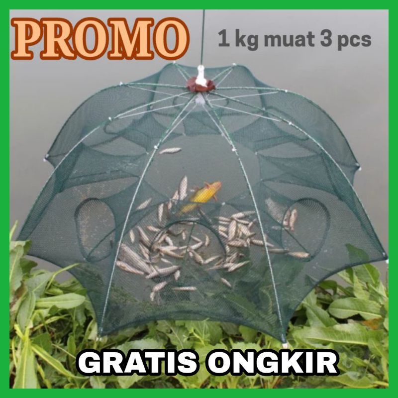 Jual Perangkap ikan jaring bubu lubang 6 jaring ikan bubu mobel payung bubu | Shopee Indonesia