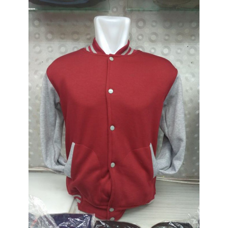 Jual Jaket Varasity Baseball Maroon lengan Abu | Shopee Indonesia