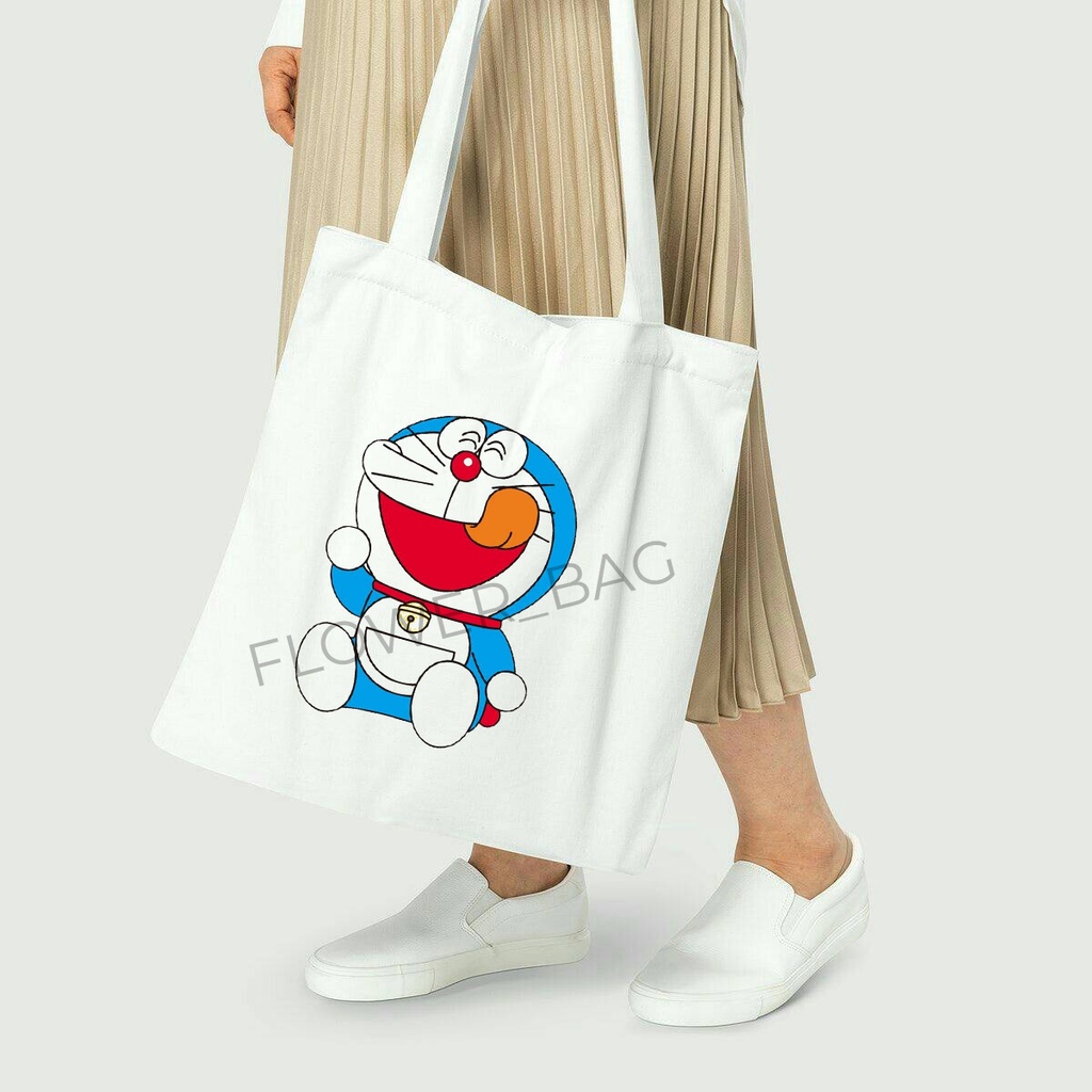 Jual TOTE BAG KANVAS / TOTE BAG WANITA / TOTE BAG DORAEMON(FLOWER BAG) | Shopee Indonesia