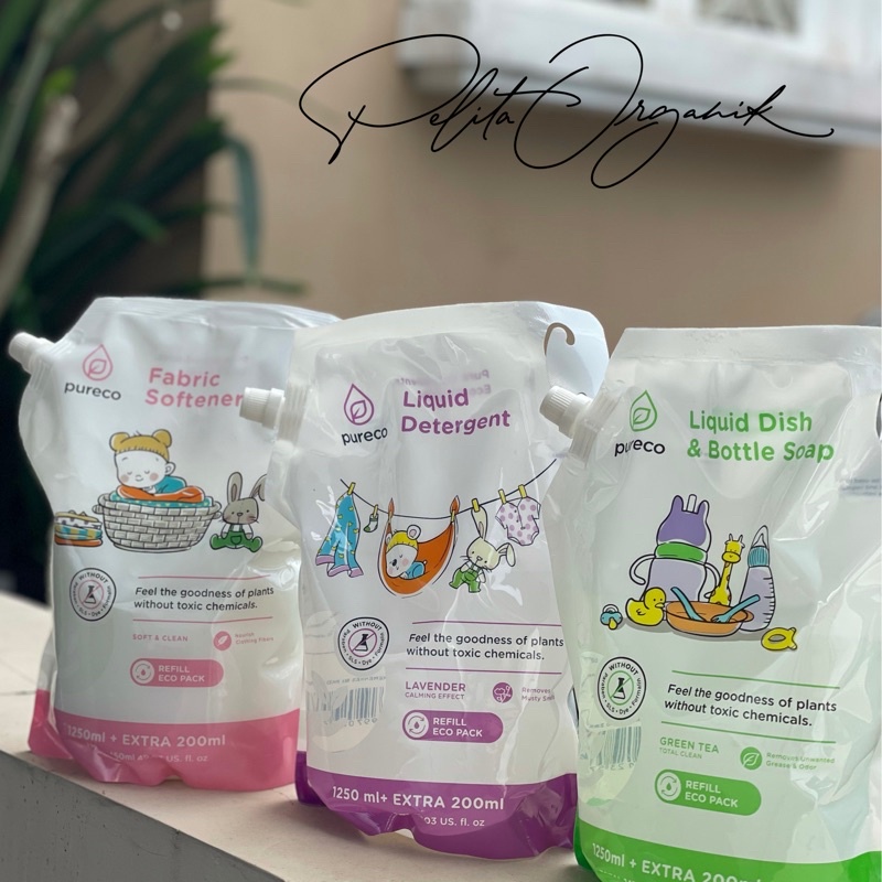 Jual Pureco Varian Pouch 1450 ml (Detergent, Liquid Dish Bottle, dan Softener) | Shopee Indonesia