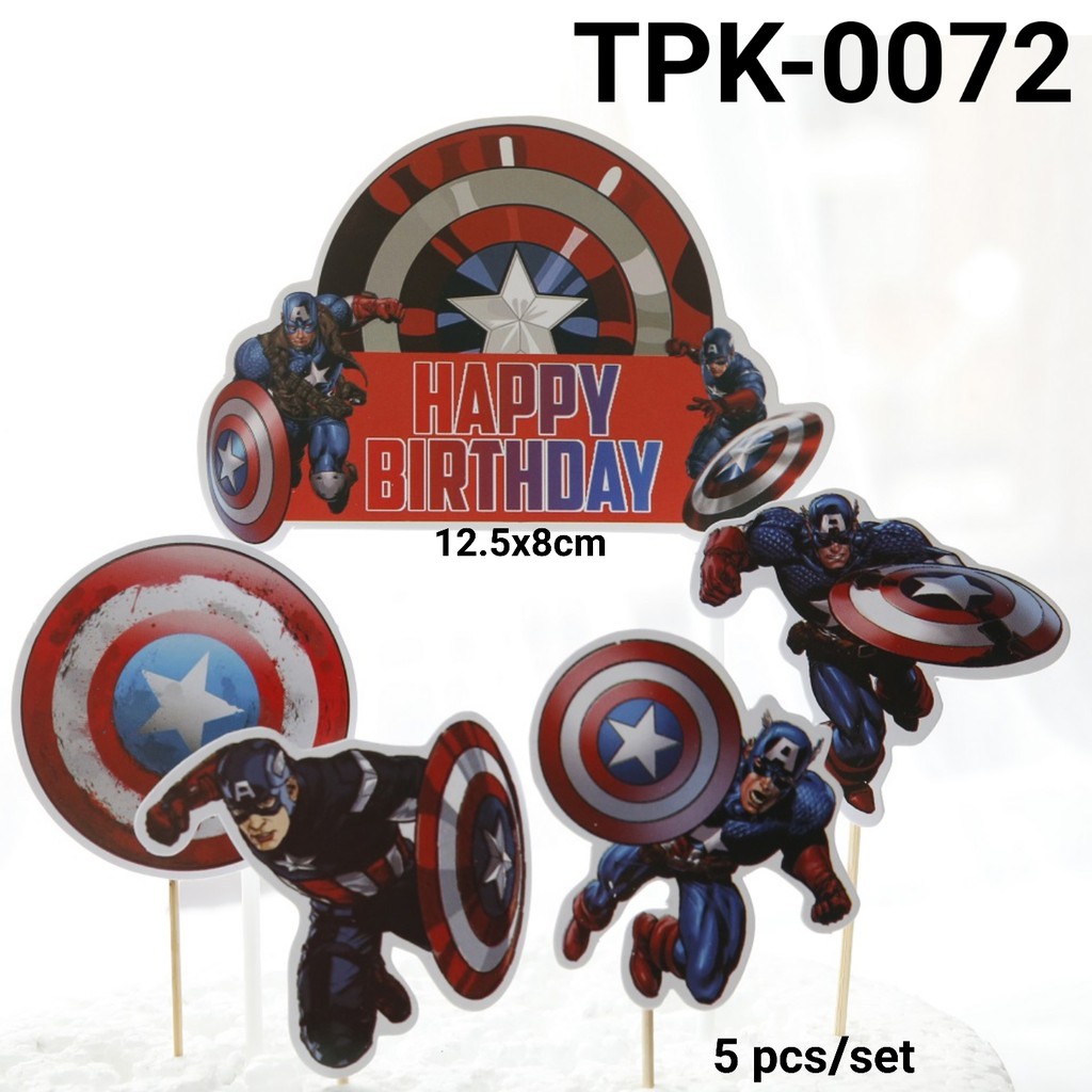 Jual TPK-0072 Cake topper hiasan kue kertas avenger kapten amerika ...