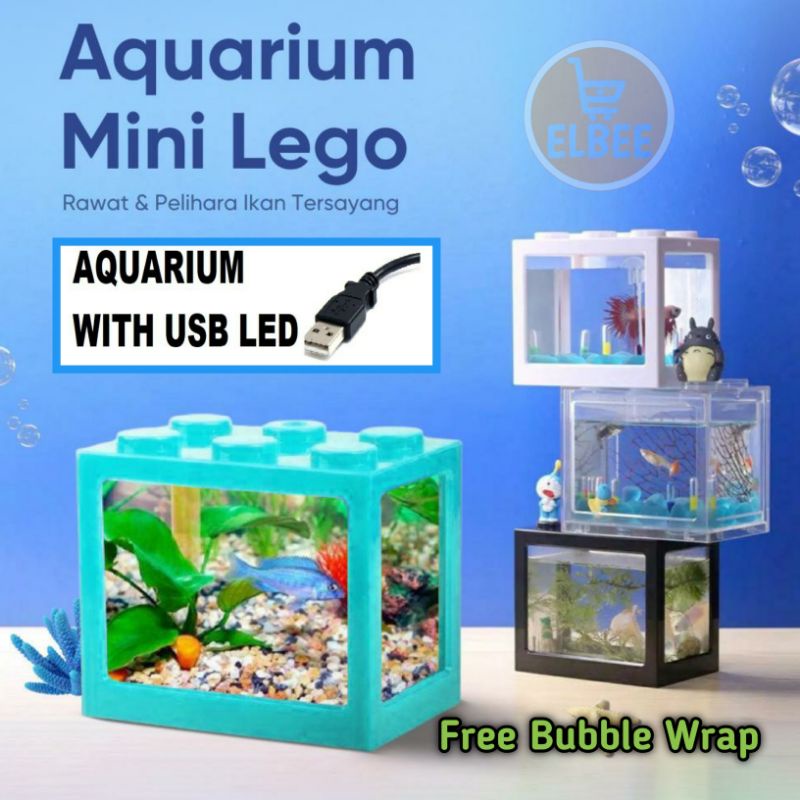 Jual ELBEE - AQUARIUM CUPANG AQUARIUM MINI LEGO WITH LED USB ( FREE ...