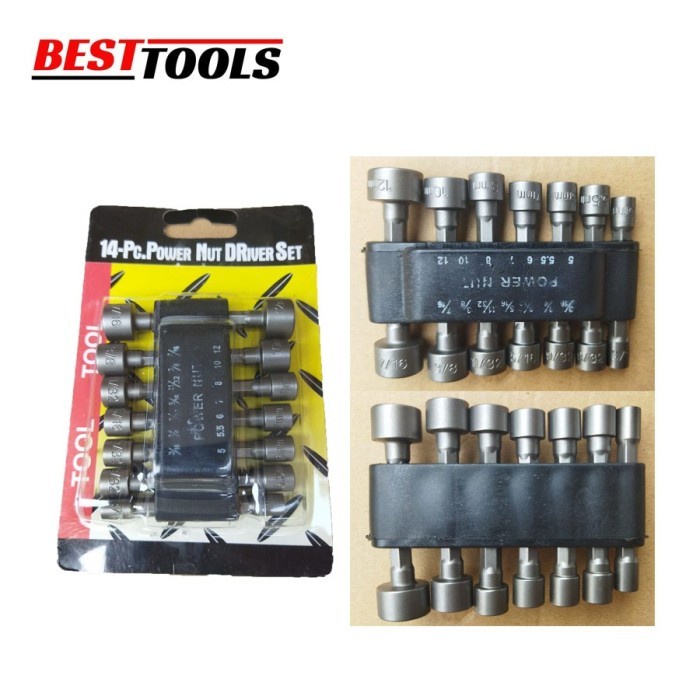 Jual POWER NUT socket set 14pcs hex adapter mata bor sock baut roofing ...