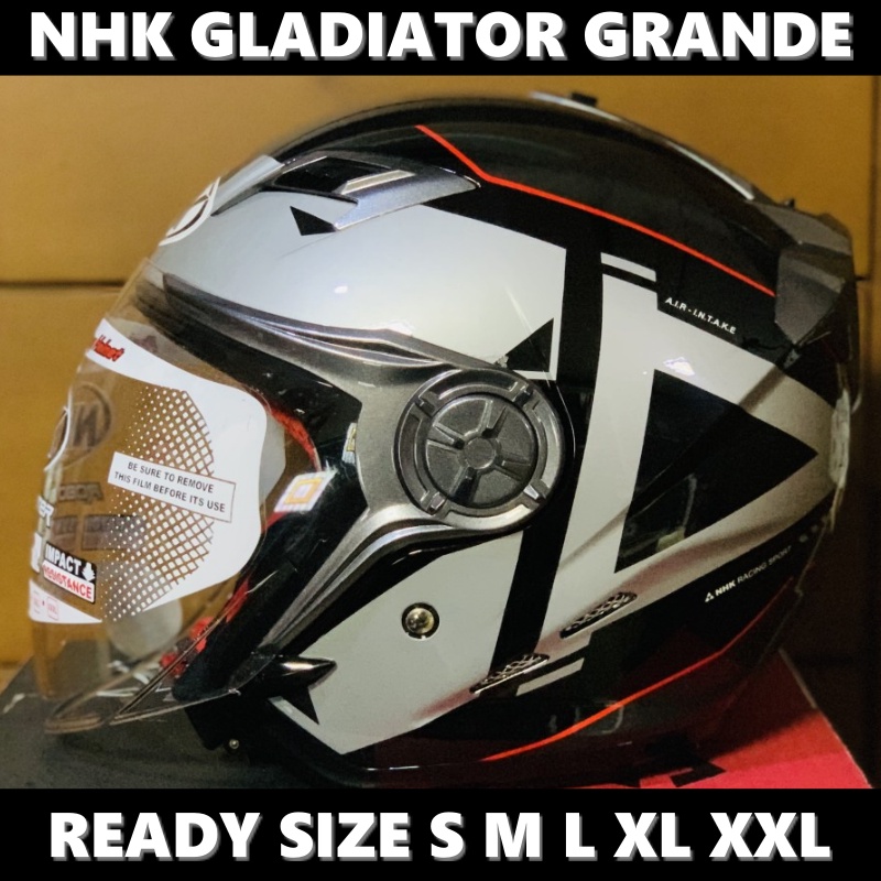 Jual Helm NHK Gladiator Grande Black Silver Glossy Double Visor Half ...