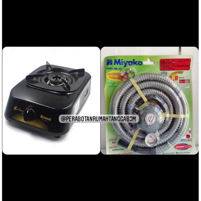 Jual Paket kompor gas rinnai 1 tungku RI 301s + selang regulator miyako RMS 206 / Paket Kompor ...