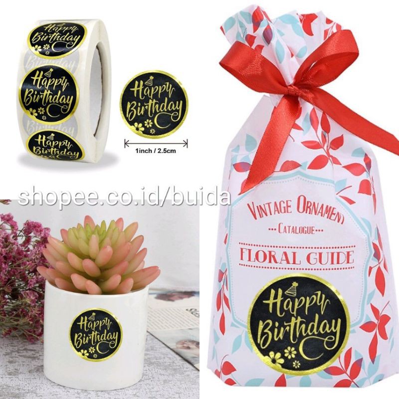 Jual Stiker Sticker Happy Birthday Balck Gold Flower Label Segel ...