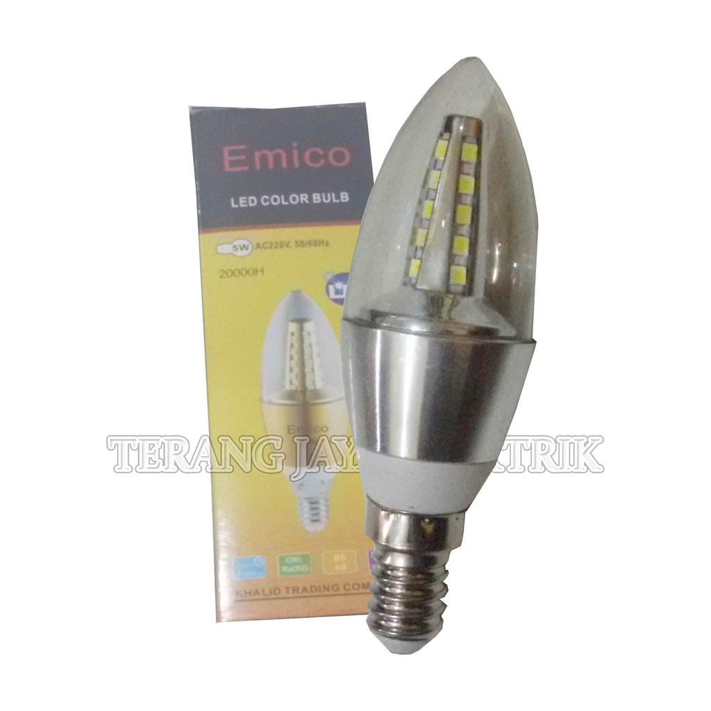 Jual Lampu/Bohlam LED candle / hias/ Jantung E14 5 Watt Emico Putih | Shopee Indonesia