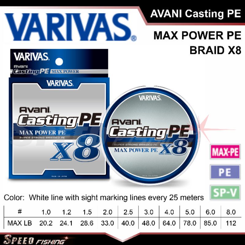 Jual Line PE Varivas Avani Casting PE Max Power Braid X8 200m 300m Premium White | Shopee Indonesia