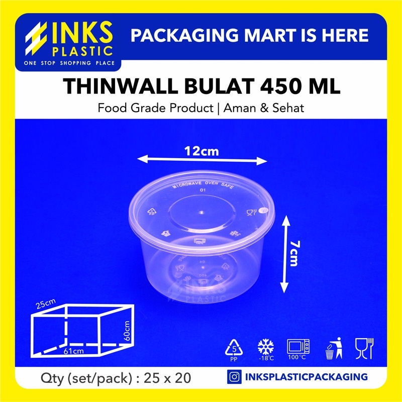 Jual THINWALL 450 ML BULAT ROUND/MANGKOK BULAT PLASTIK ( 25 PCS ) | Shopee Indonesia