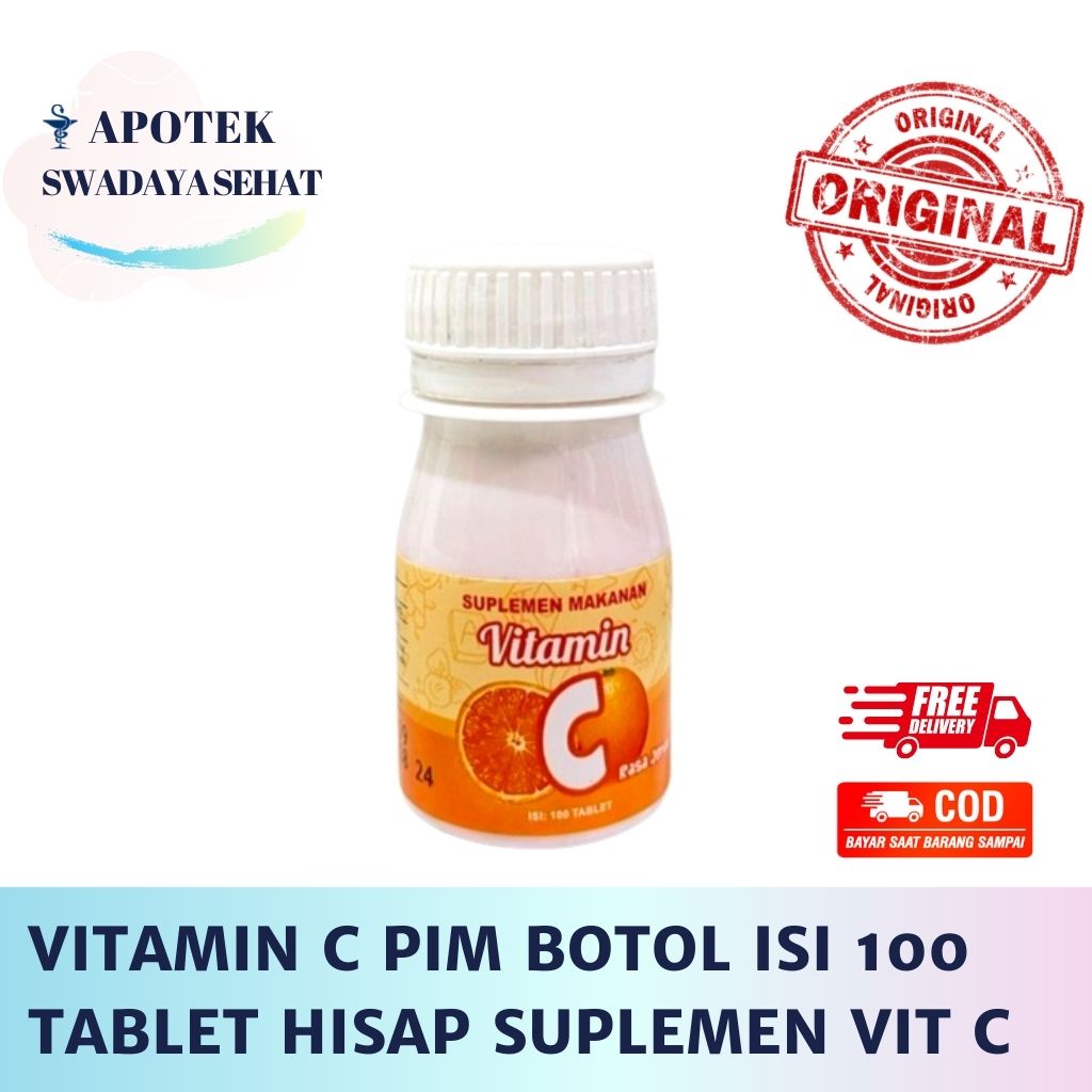 Jual VITAMIN C PIM Botol Isi 100 Tablet Rasa Jeruk - Suplemen Makanan ...