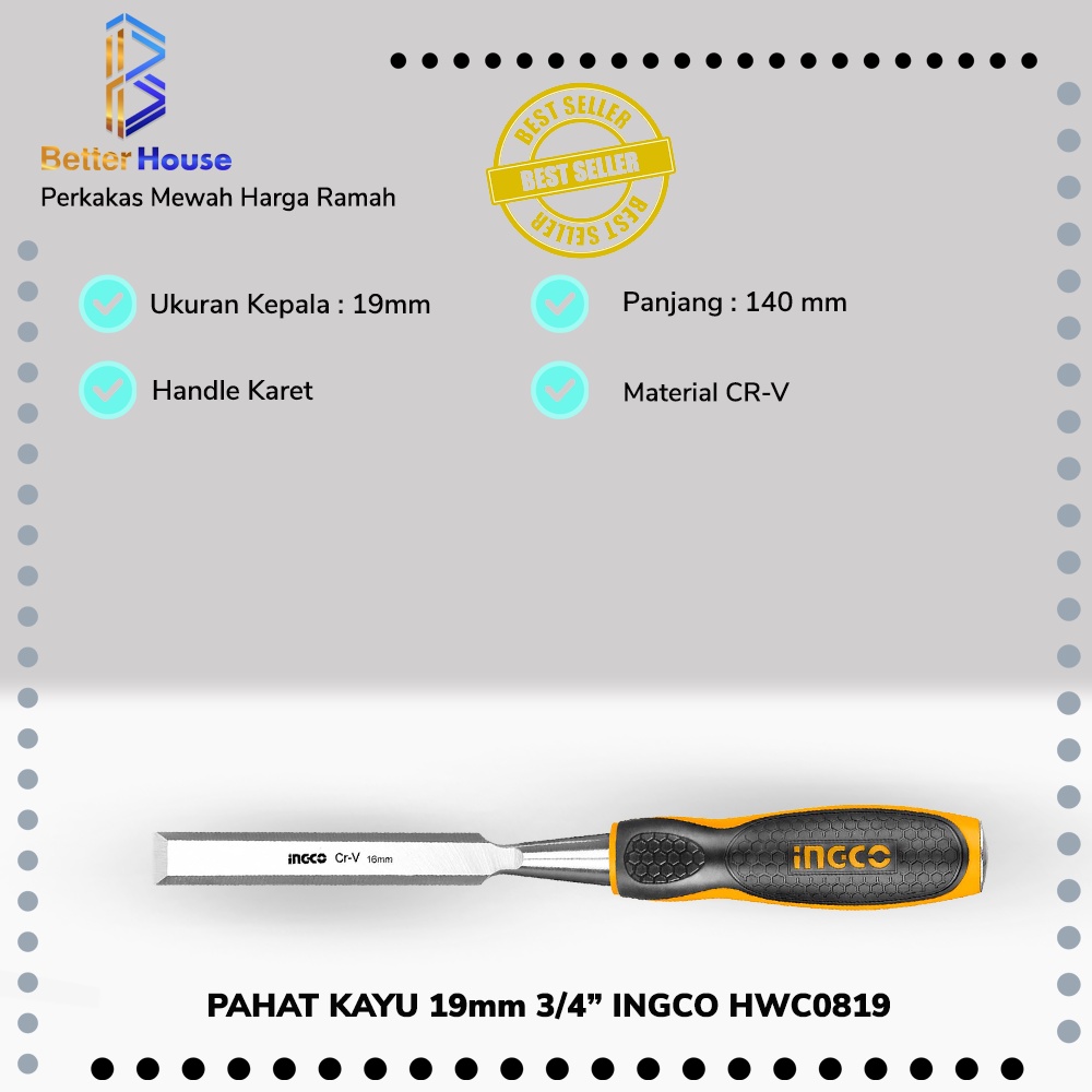 Jual Pahat Kayu 3/4" (19mm) Cungkil Tatah Kayu Wood Chisel INGCO HWC0819 | Shopee Indonesia