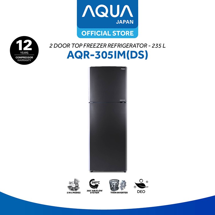 Jual AQUA Japan AQR-305IM(DS) 2 Doors Refrigerator 5in1, Metal Dark ...