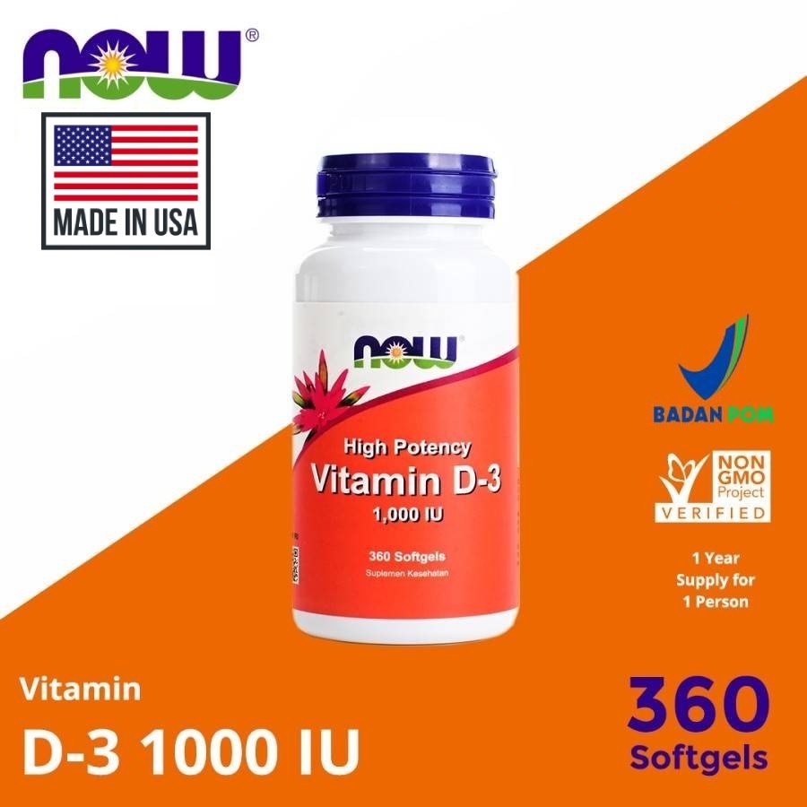 Jual Now Foods, Vitamin D-3, High Potency, 1,000 IU, 360 Softgels | Shopee Indonesia