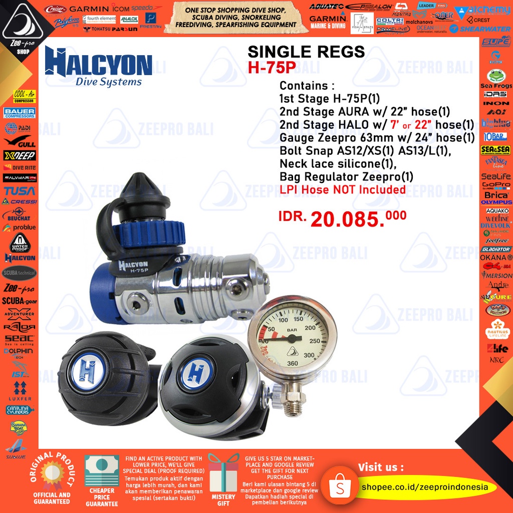 Jual Regulator Set Diving Halcyon H-75P 2nd Stage Halo Aura SPG Technical | Shopee Indonesia