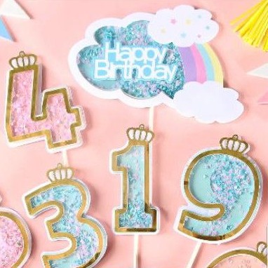 Jual Cake Topper Angka Glitter Topper Ulang Tahun Birthday warna Biru ...