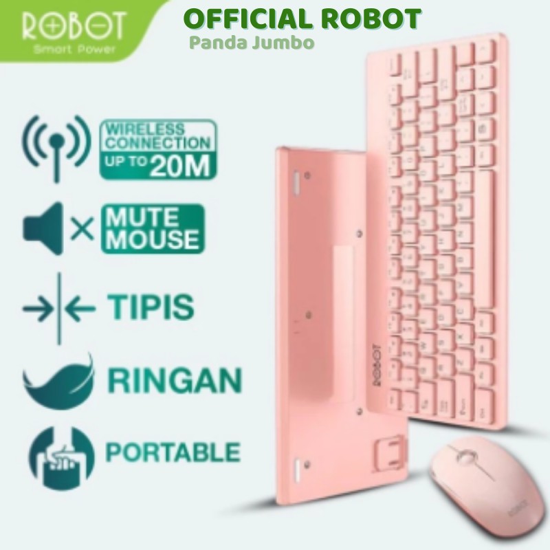 Jual ROBOT KM3000 Keyboard + Mouse Wireless Pink (PJ) | Shopee Indonesia
