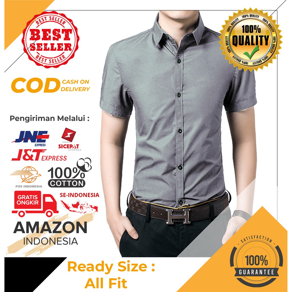 Jual HEM COWOK ABU ABU GREY KEMEJA PRIA GREY MODEL SLIM FIT BAHAN KAIN ...