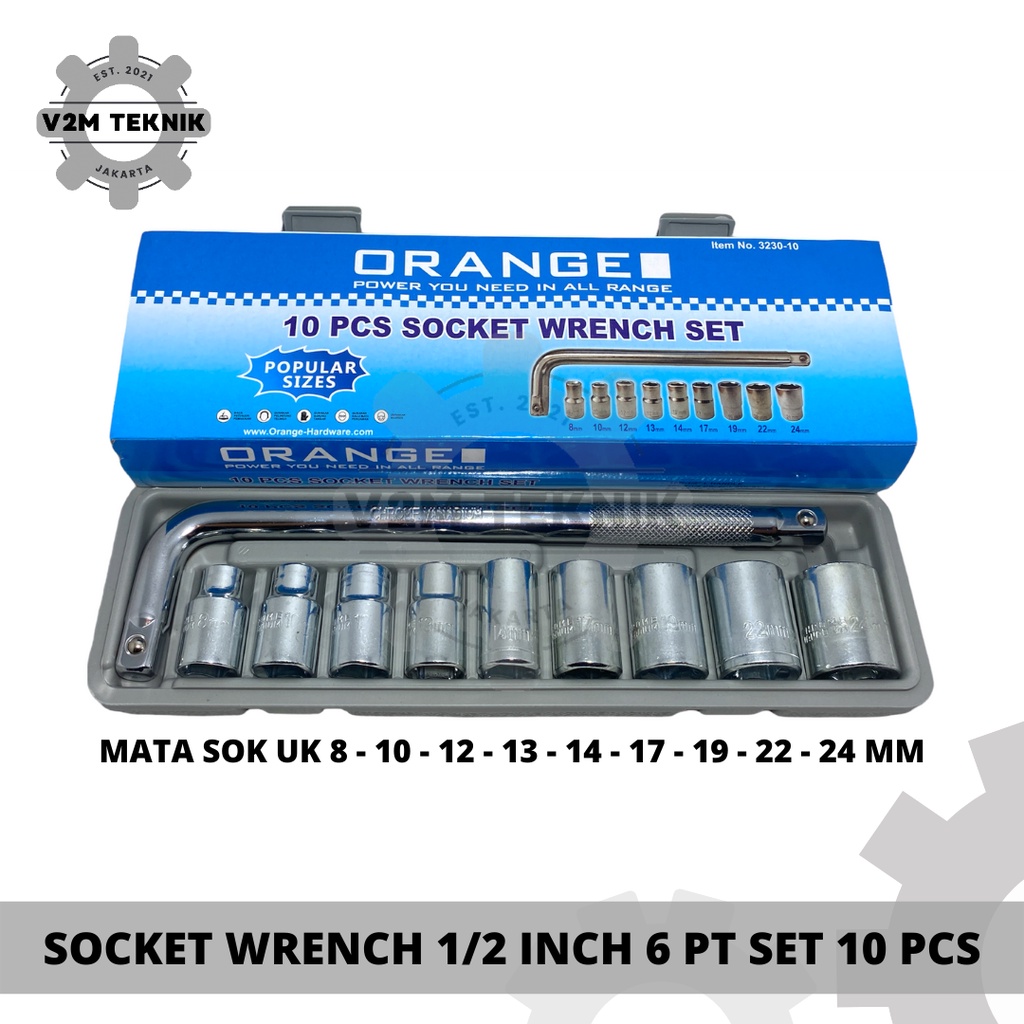 Jual ORANGE Socket Wrench Set 10 Pcs / Mata Sok 1/2 Inch 6 PT / Kunci ...