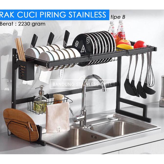 Jual Update!! RAK CUCI PIRING 2 UKURAN STAINLESS HITAM ANTI KARAT ...