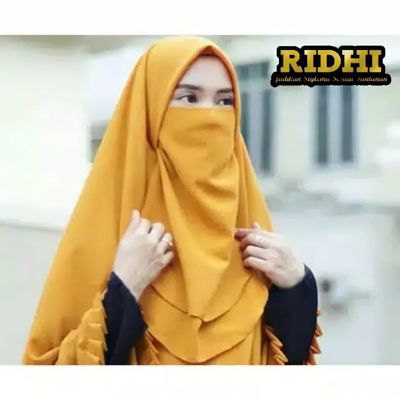 Jual Cadar Niqab Niqob Tali 2 layer Sifon Silk Jetblack | Shopee Indonesia