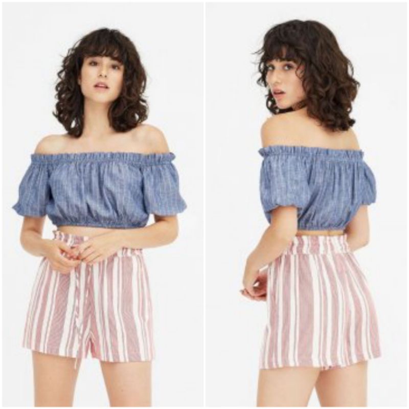 Jual PULL&BEAR WOMAN SABRINA CROP TOP STRIPE BARU ASLI ORIGINAL | Shopee Indonesia