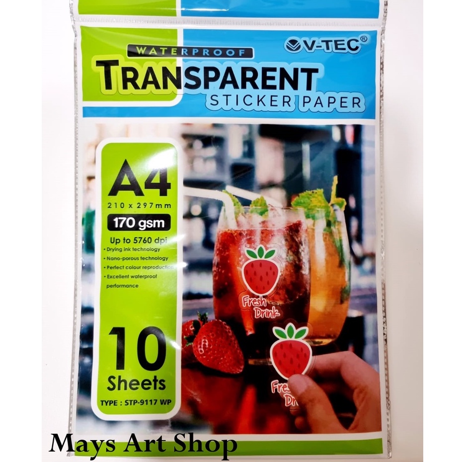 Jual Transparent Sticker Paper V-Tec A4 / Vtec Kertas Label Stiker ...