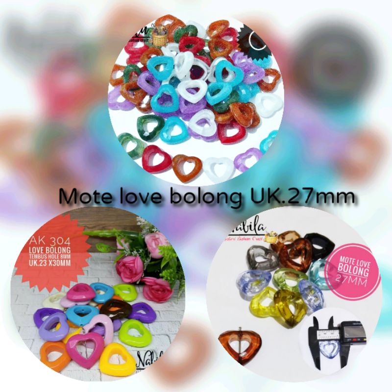 Jual (12pc)Mote manik Love Bolong Tembus bahan craft kerajinan tangan ...