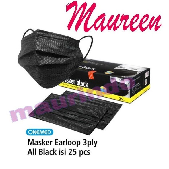 Jual [ COD] Onemed Masker Hitam 3 Ply Earloop Black Surgical Mask ...