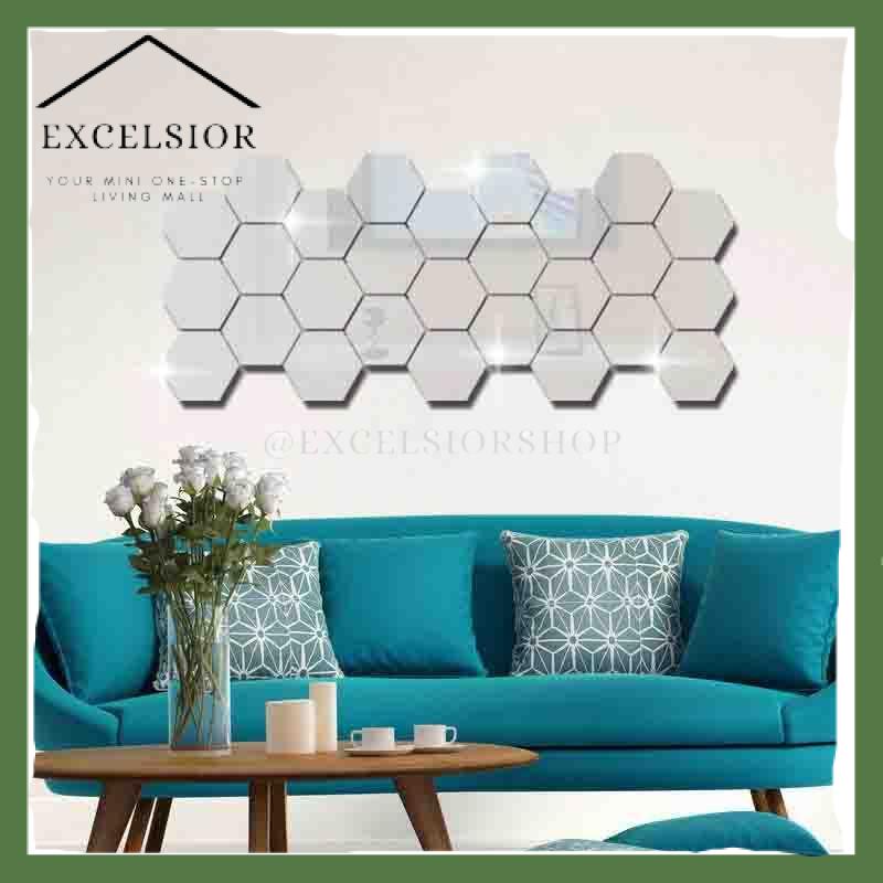 Jual Excelsior Sticker Dekorasi Dinding Hexagon Mirror Acrylic 7PCS ...