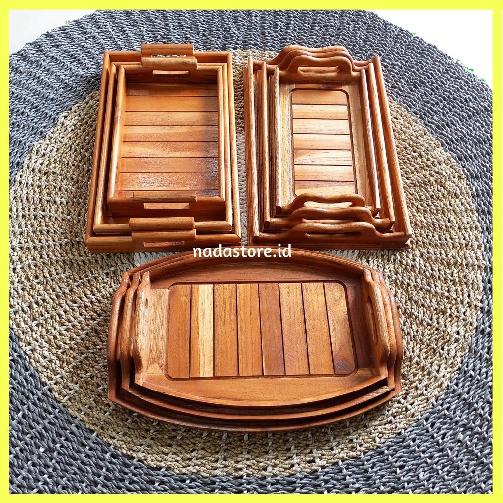 Jual PREMIUM WOODEN SERVING TRAY / BAKI / NAMPAN KAYU JATI / NAMPAN ...