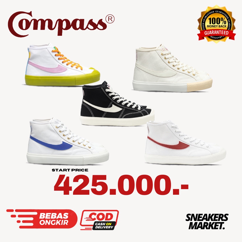 Jual Compass Gazelle Hi Black White / White Red / White Blue / Cream ...