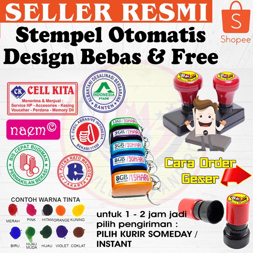 Jual stempel otomatis 3 warna design custom | Shopee Indonesia