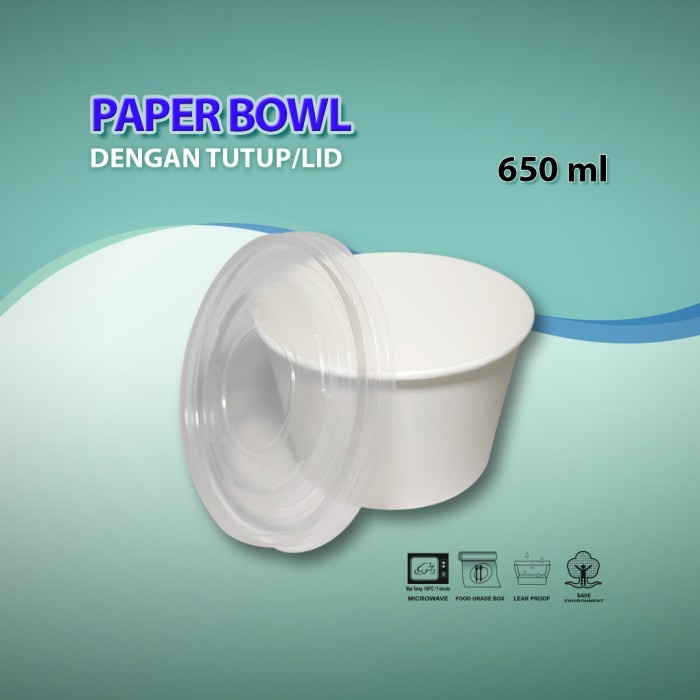 Jual Makan-Mangkok- Paper Bowl 650 Ml Dengan Lid/Tutup Bening -Mangkok ...