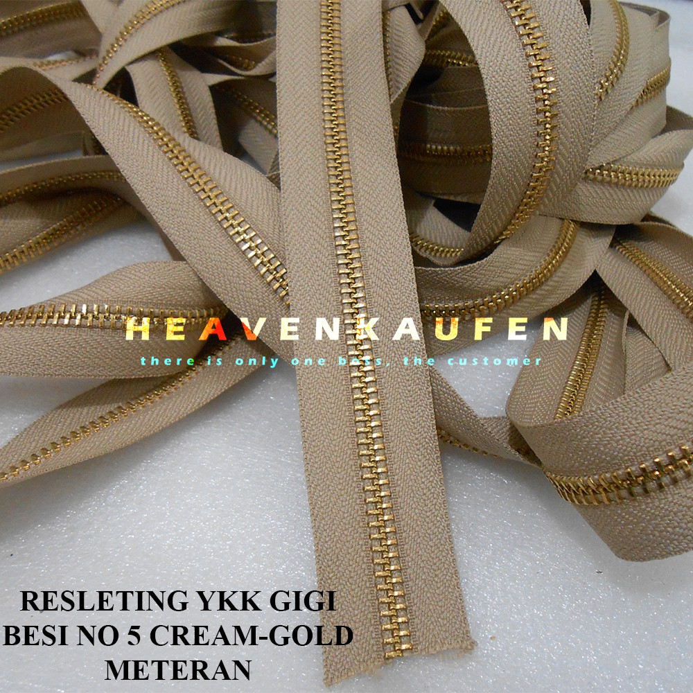 Jual Resleting YKK besi meteran no 5 cream gold zipper daun gigi emas rit ritsleting retsleting ...