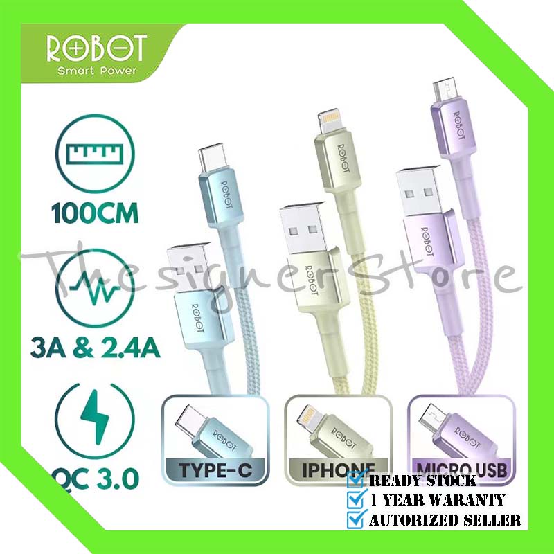 Jual Kabel Data ROBOT RSC100 RSM100 RSL100 Type C Micro USB Lighting 1 ...