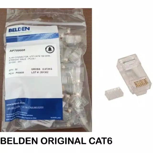 Jual konektor BELDEN Rj45 cat 6 original isi 50pcs AP700008 | Shopee ...