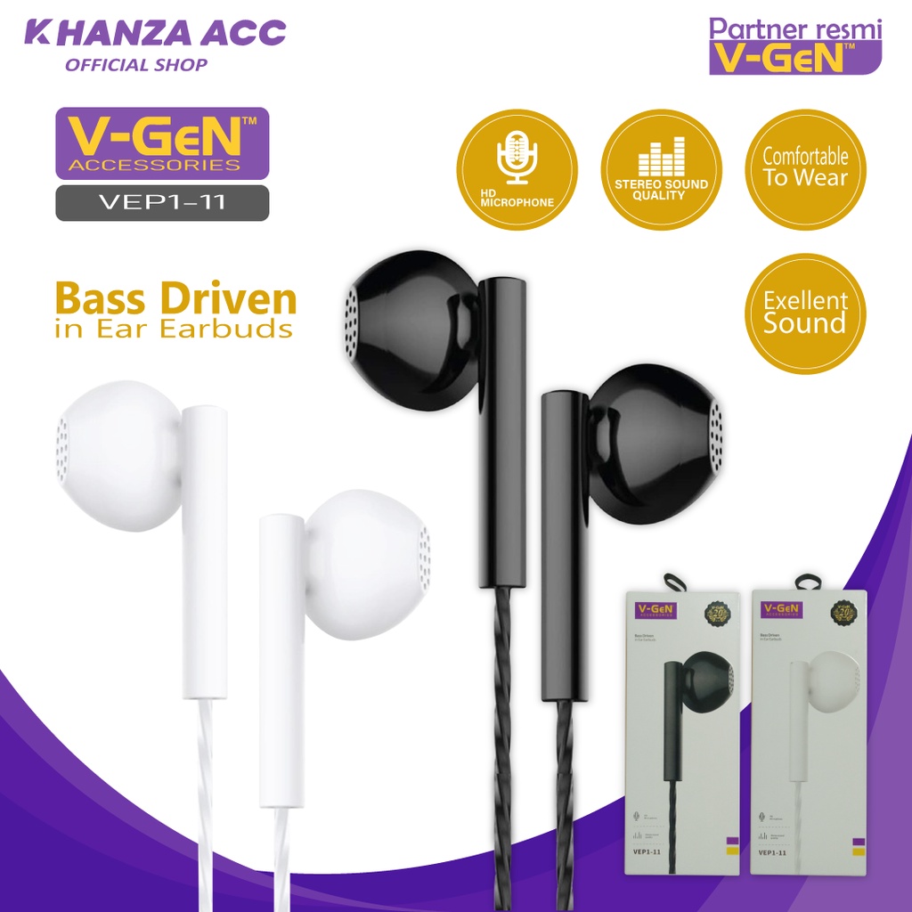 Jual KHANZAACC Earphone VGEN VEP1-11 Wired Handsfree Headset Stereo ...