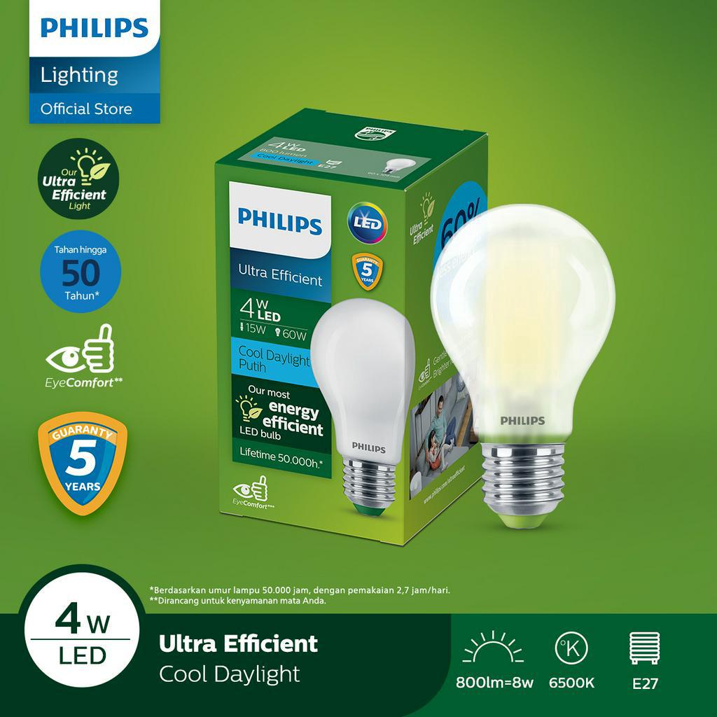 Jual Philips LED Bulb Ultra Efficient – 4W E27 6500K Cool Daylight White | Shopee Indonesia