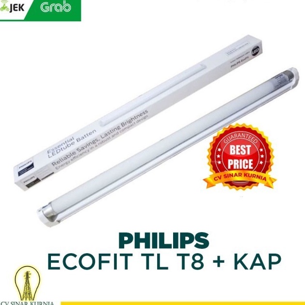 Jual PHILIPS TL ECOFIT T8 8W PUTIH BN015 LED TUBE BATTEN + Kap 1 set ...