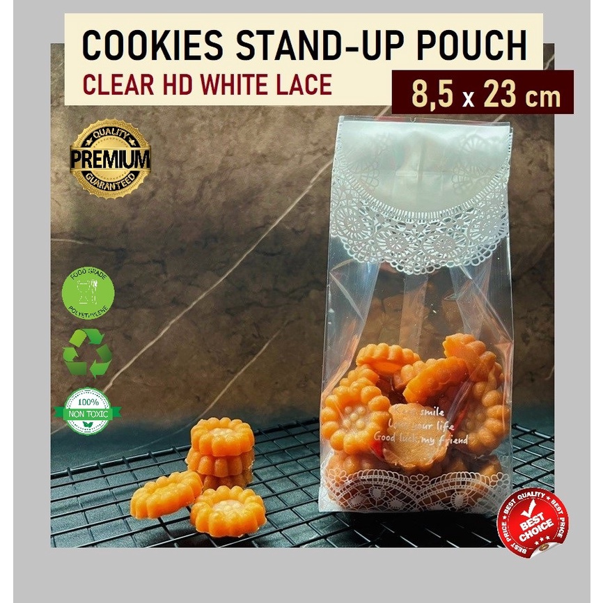 Jual COOKIES STANDING POUCH - CLEAR HD WHITE LACE - 8.5x23 - kemasan ...