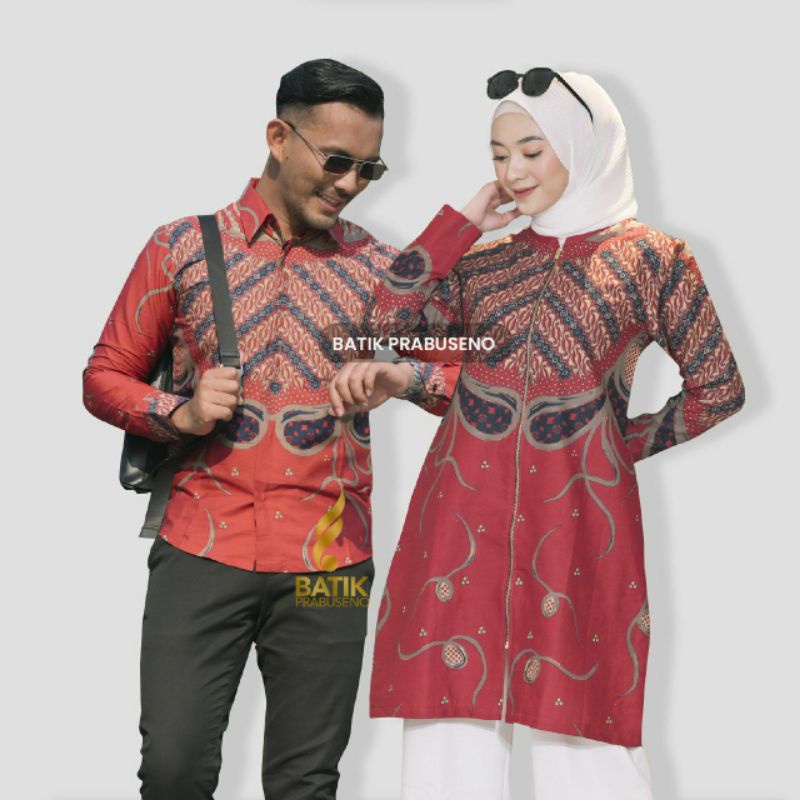 Jual Couple Batik Printing Motif Ulfa Merah Couple Batik Modern ...