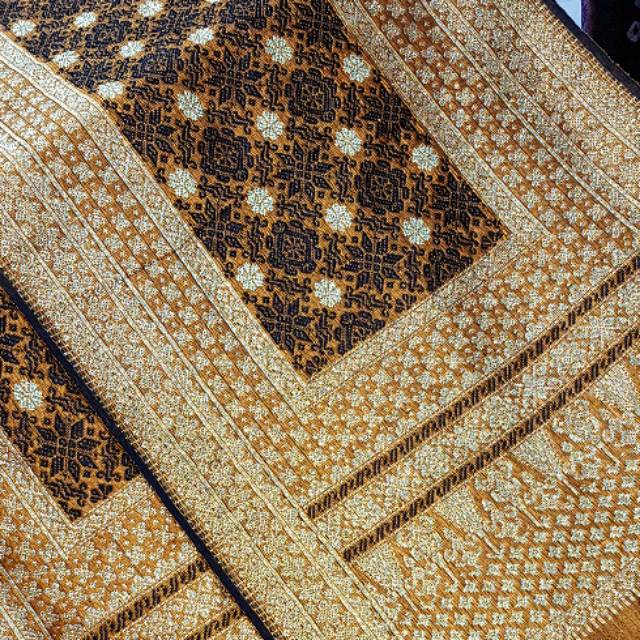Jual Songket palembang asli sutra bunga cino gold kombinasi hitam ...