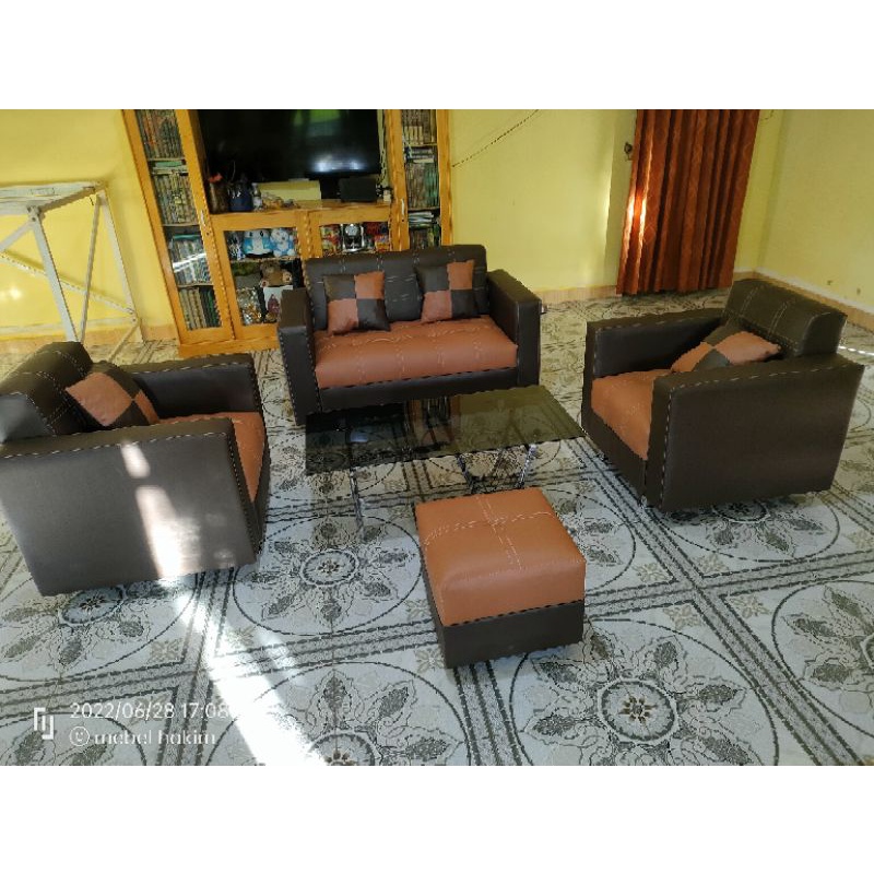 Jual set sopa minimalis tipe 211 ,bahan full kulit | Shopee Indonesia