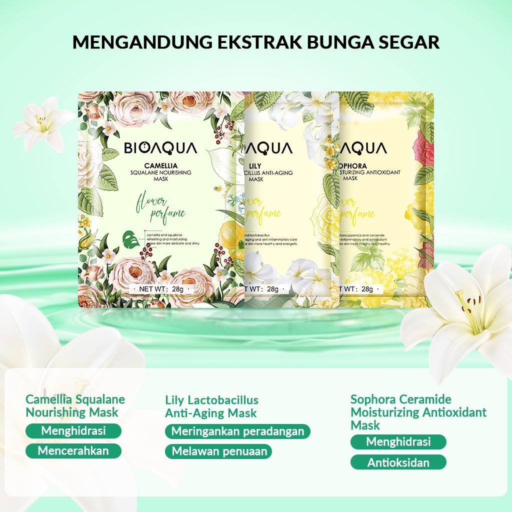 Jual BIOAQUA Sheet Mask Masker Wajah Flowers Series (28g/pcs) Hydrating ...