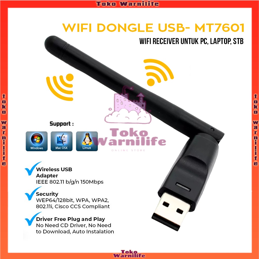 Jual Receiver Komputer PC Laptop Kecepatan 150Mbps Antena USB Dongle Wifi Wireless Adapter Bisa ...