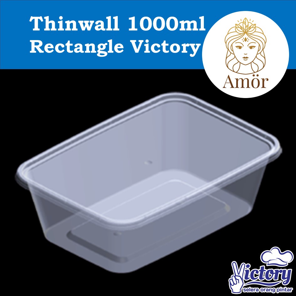Jual Thinwall 1000ml rectangle victory / kotak makan bekal plastik persegi panjang 1000 ml ...