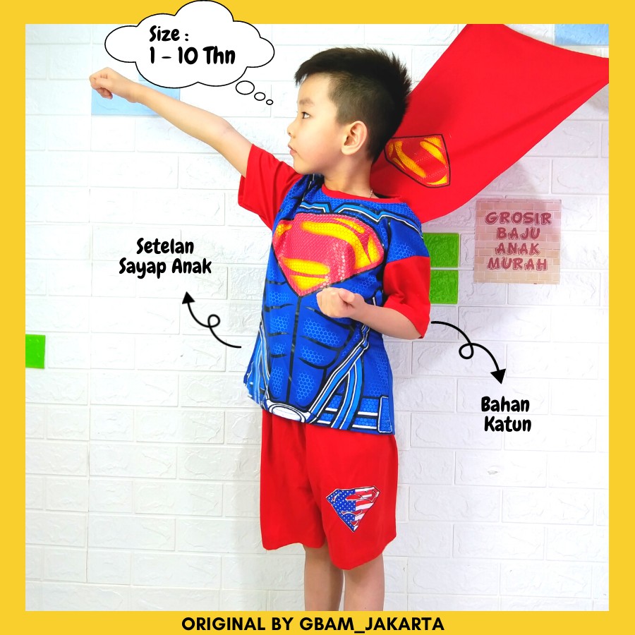 Jual Baju Anak Laki Laki Setelan SAYAP Superman | Shopee Indonesia