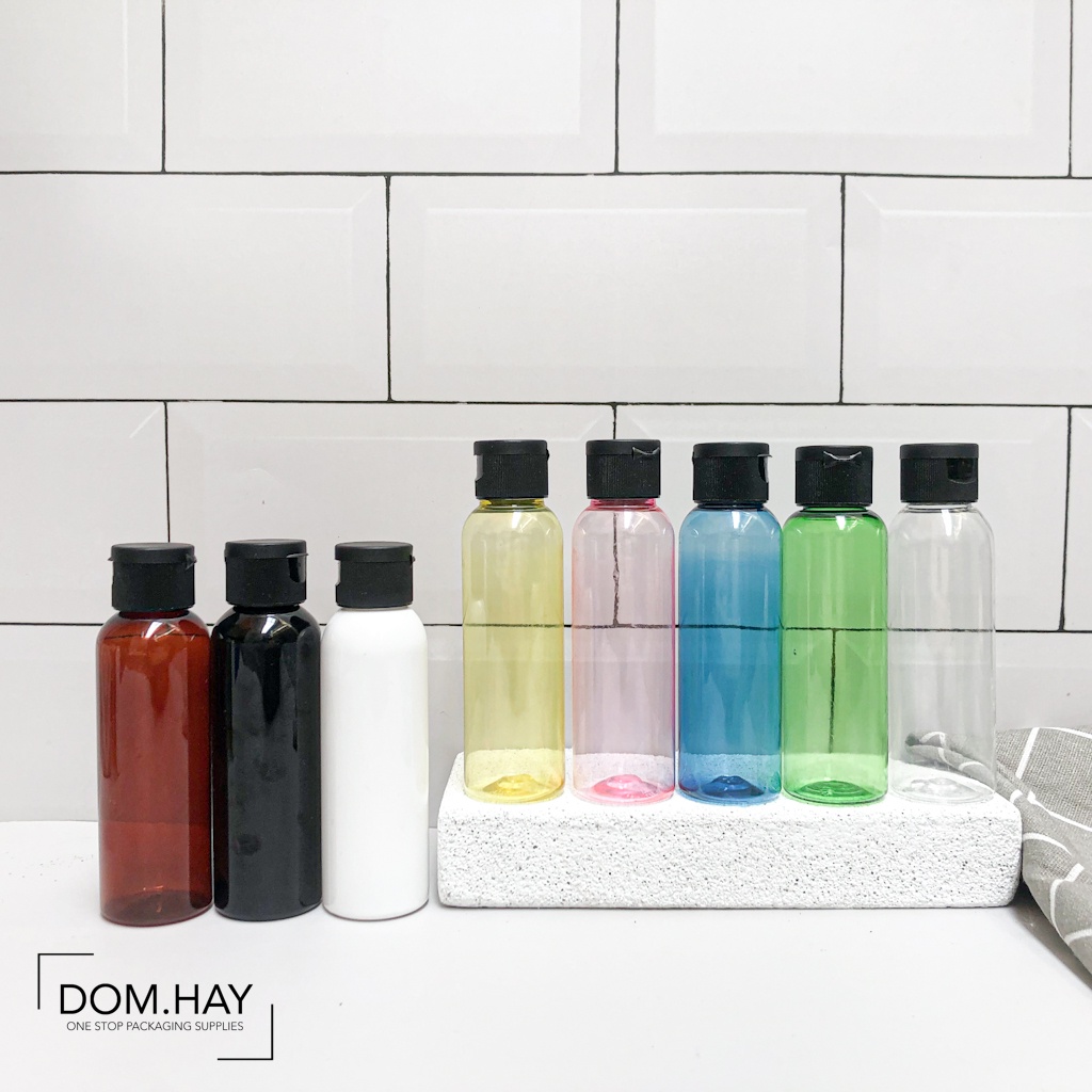 Jual 100ml Botol Plastik Pet Warna Tutup Fliptop Hitam Bottle Luxury ...